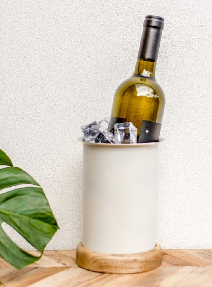 White and Timber Single Bottle Wine Cooler – Bespoke Bottle Co
